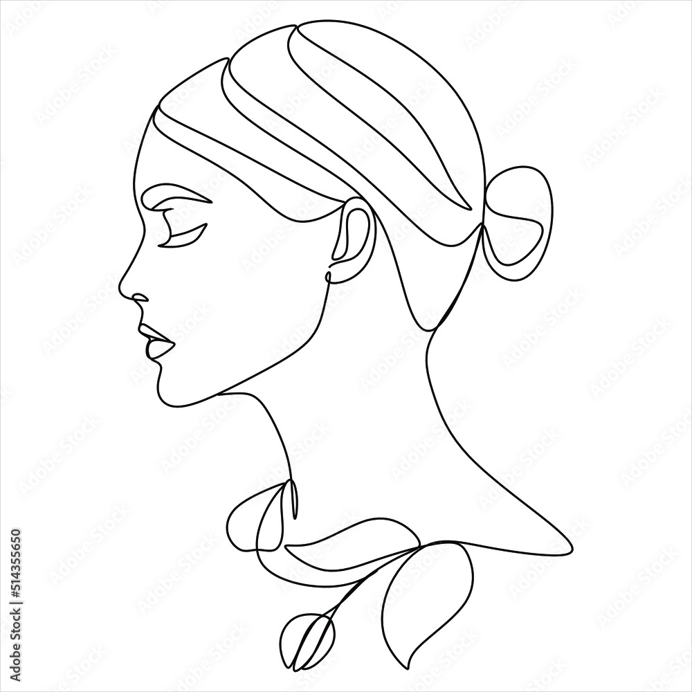 Goddes woman face with flowers vector line art Stock Vector | Adobe Stock