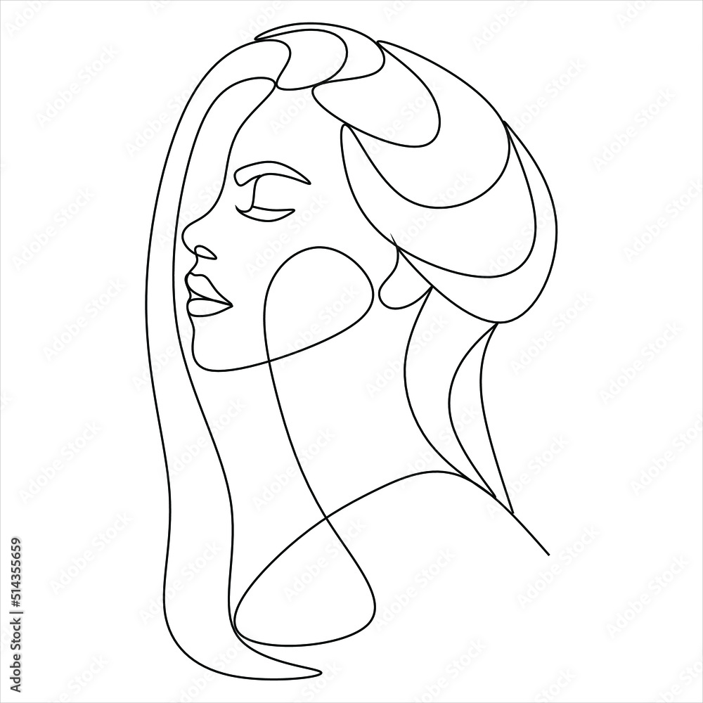 Goddes woman face with flowers vector line art Stock Vector | Adobe Stock