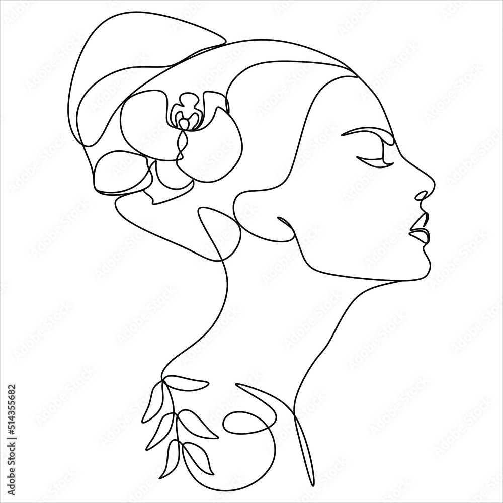 Goddes woman face with flowers vector line art Stock Vector | Adobe Stock