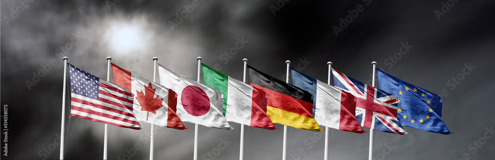 Foto de G7 summit. flags of members of G7 group of seven and list of ...