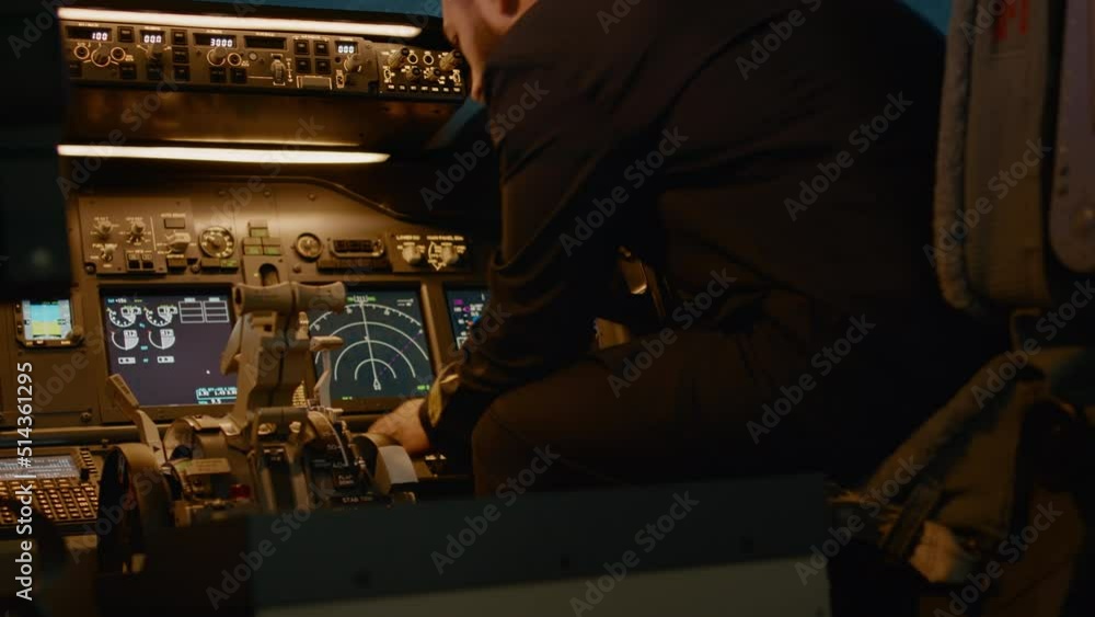 Aircraft Captain Using Destination Coordinates To Fly Airplane And Takeoff On Skyline Piloting