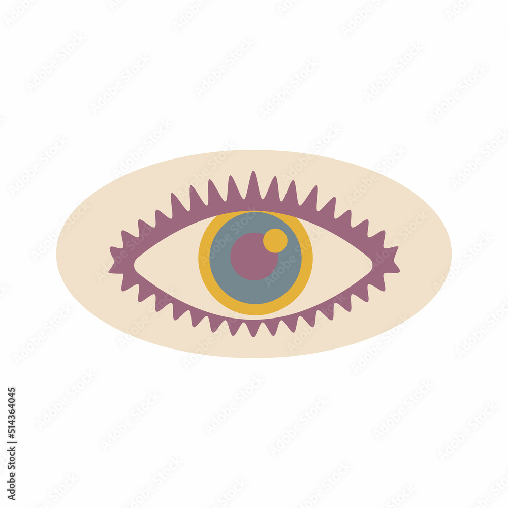 Aesthetics of the seventies, fun groovy eye sticker. Crazy psychedelic ...