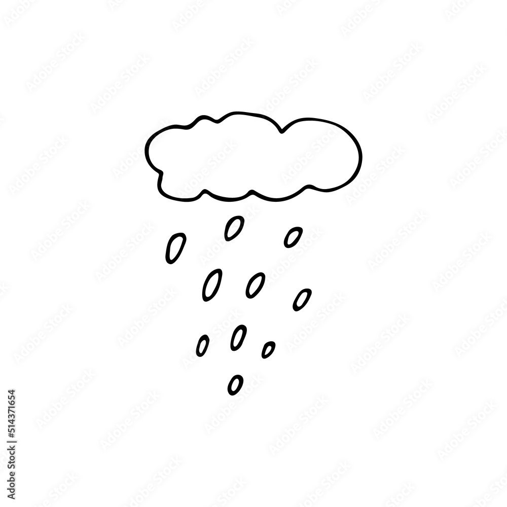 Doodle rainy cloud, hand drawn bad weather, precipitation falls ...