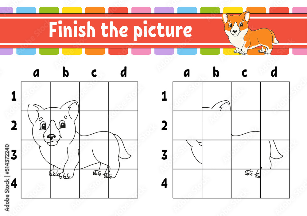 Finish the picture. Coloring book pages for kids. Education developing ...