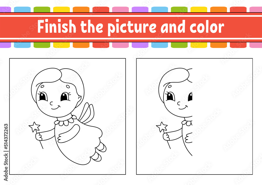 Finish the picture and color. cartoon character isolated on white ...
