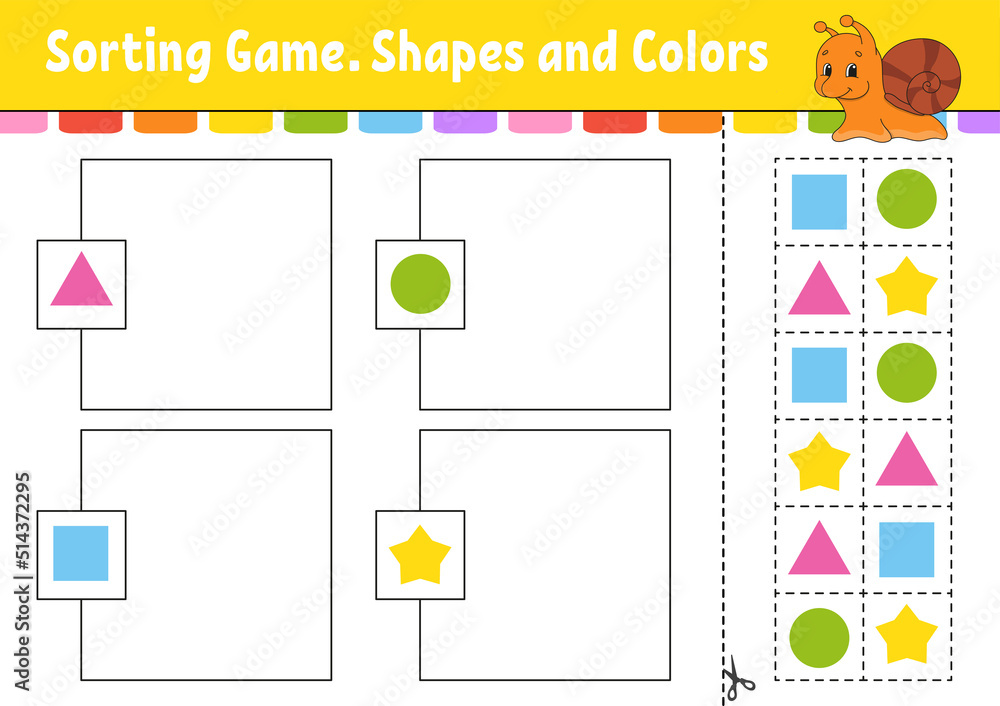 Vetor de Sorting game. Shapes and colors. Cut and glue. Education ...