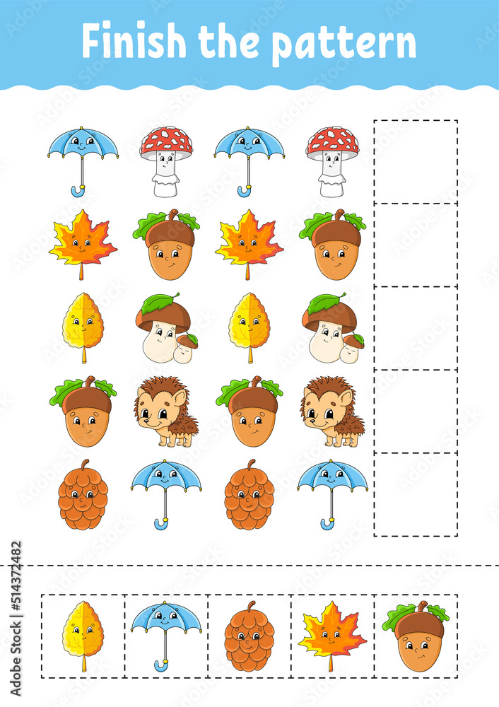 Finish the pattern. Cut and play. Education developing worksheet ...