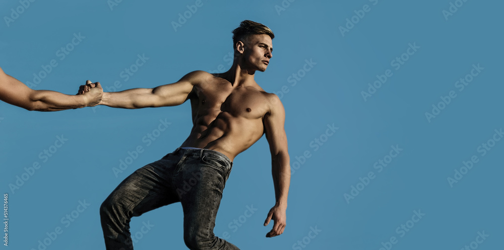 Helping hand, support. Men arm, salvation. Two hands, helping arm of a ...