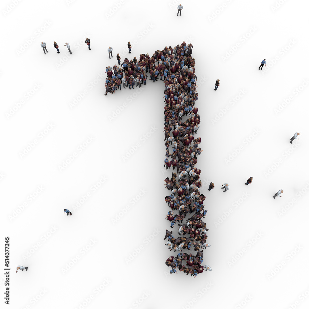 Large group of people seen from above gathered together in the shape of ...