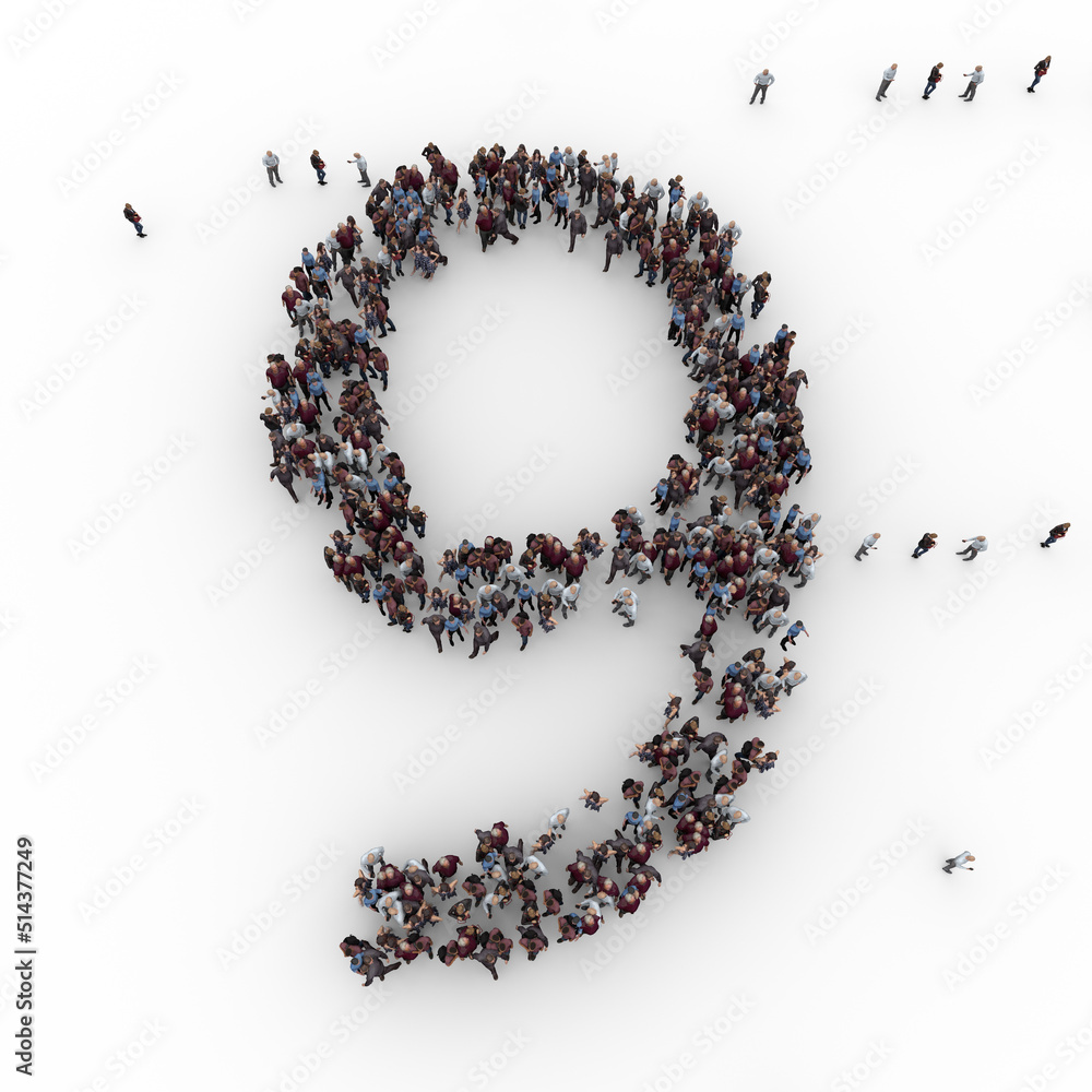 Large group of people seen from above gathered together in the shape of ...