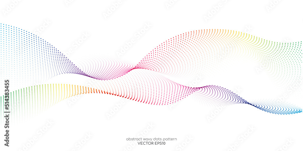 Flowing particles wave pattern, colorful spectrum colors gradient ...