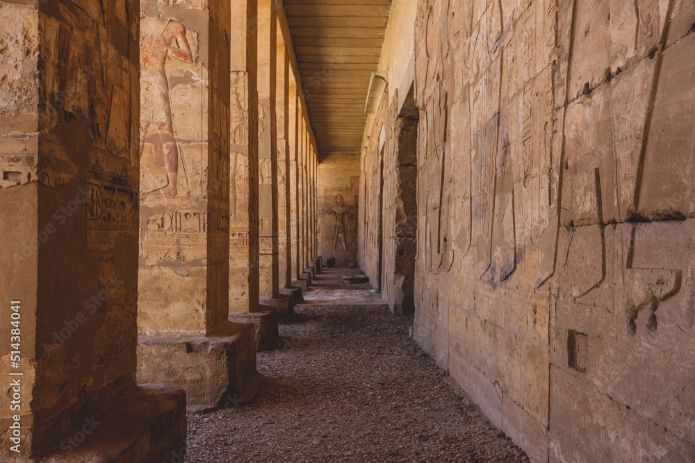 Ancient Egyptian Pillars in the temple of Seti I also known as the ...