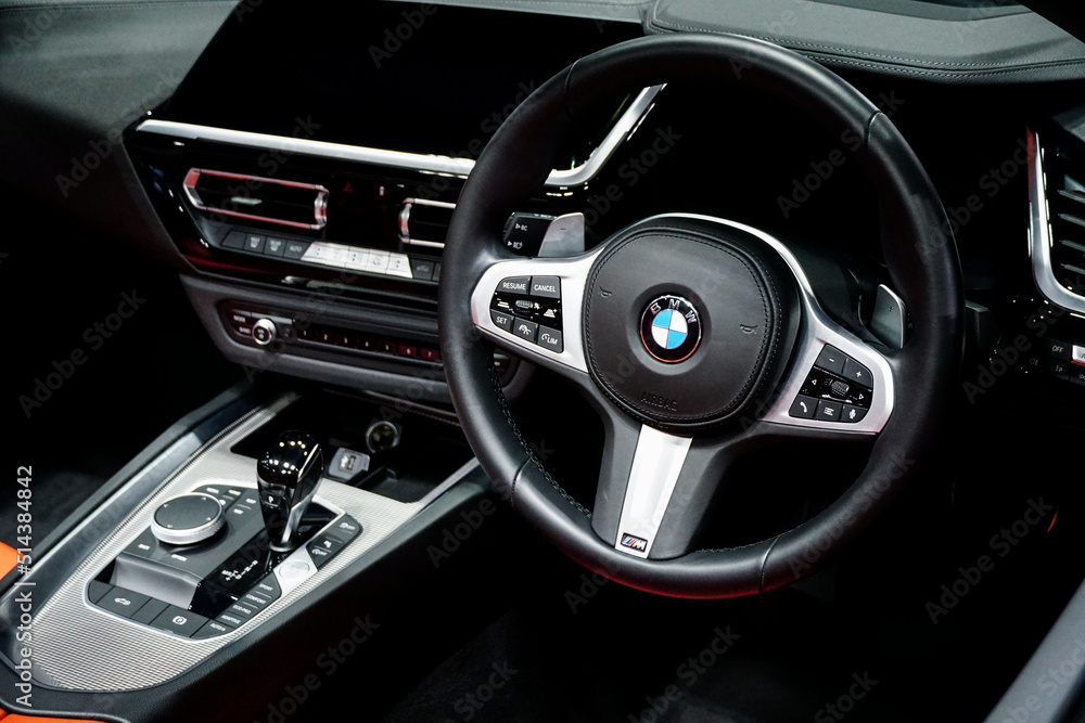 Bangkok, Thailand - 1 july 2022: BMW Z4 M40i interior in orange leather ...