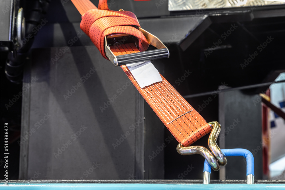 cargo is held by tension safety belts with mechanical locks Stock Photo ...