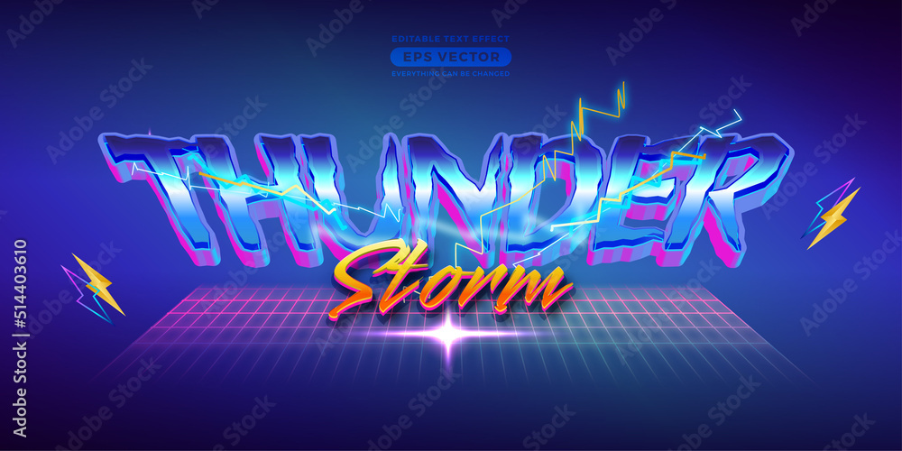 Thunder Storm Retro Text Effect with theme vibrant neon light concept ...