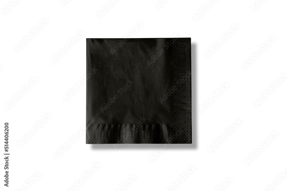 Blank black paper napkin mockup isolated on white background. 3d ...