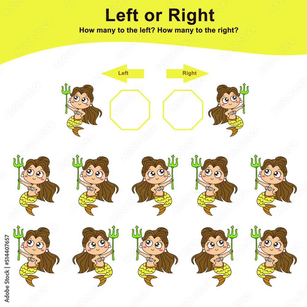 Left or Right mermaids Game for preschool children. Educational ...