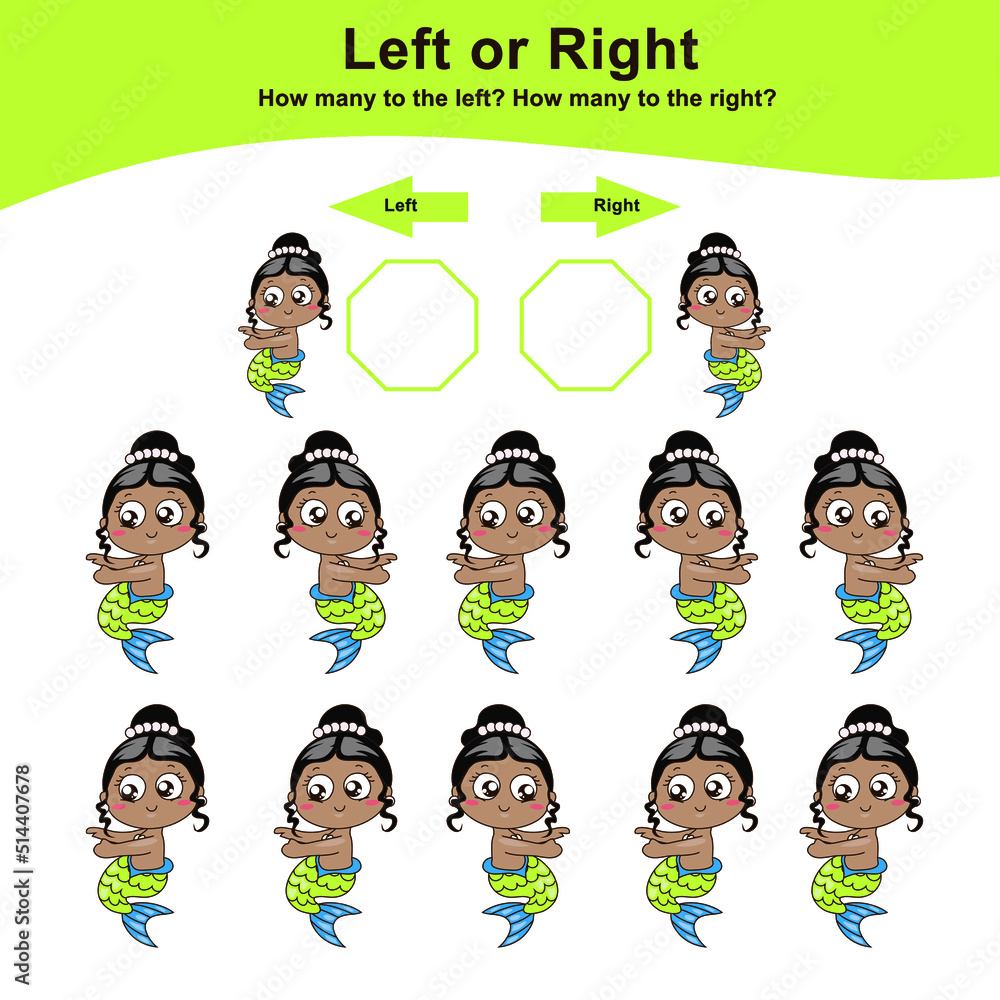 Left or Right mermaids Game for preschool children. Educational ...