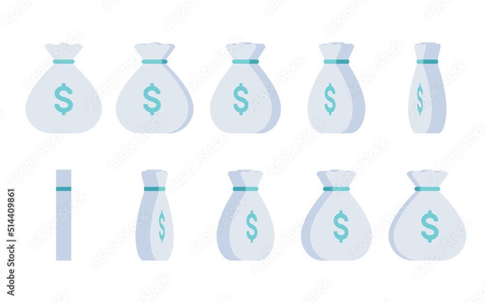 Cartoon gray money bag rotating. Animation sprite sheet isolated on ...