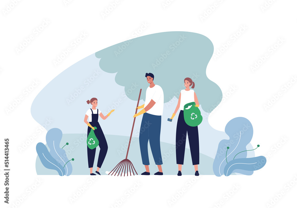 Ecology volunteering concept. Vector flat person illustration. Diverse ...