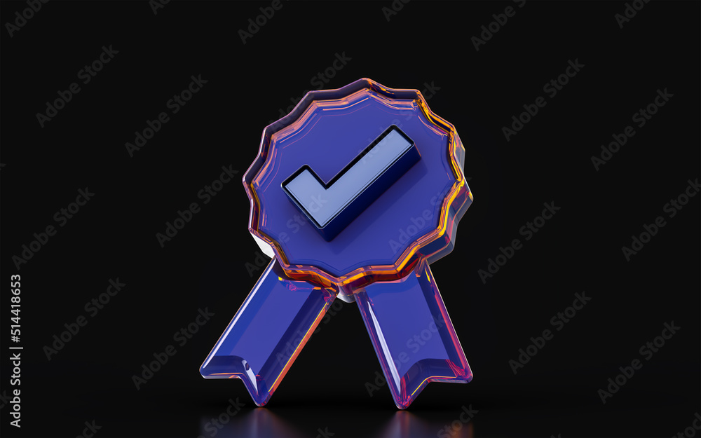 check mark badge sign with glass morphism effect on dark background 3d ...