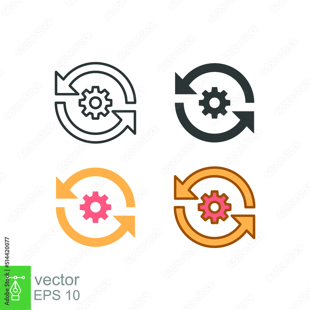 Sync setting icon. Simple outline, solid, flat style. Process, update, setup, reload, simple ...