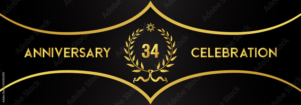 34 years anniversary celebration with gold laurel wreath and star on ...