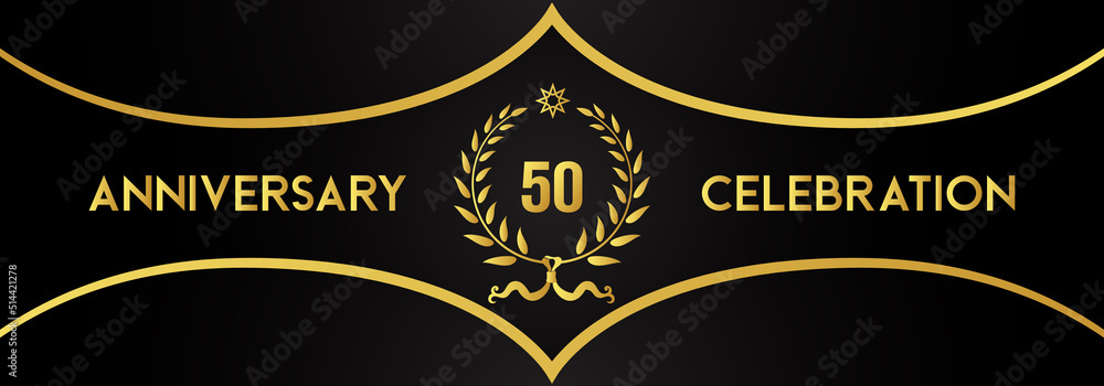 50 years anniversary celebration with gold laurel wreath and star on ...