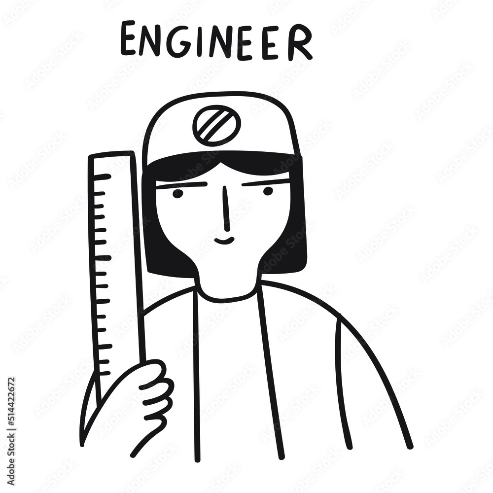 Woman Engineer Outline Vector Icon Illustration On White Background Stock Vector Adobe Stock