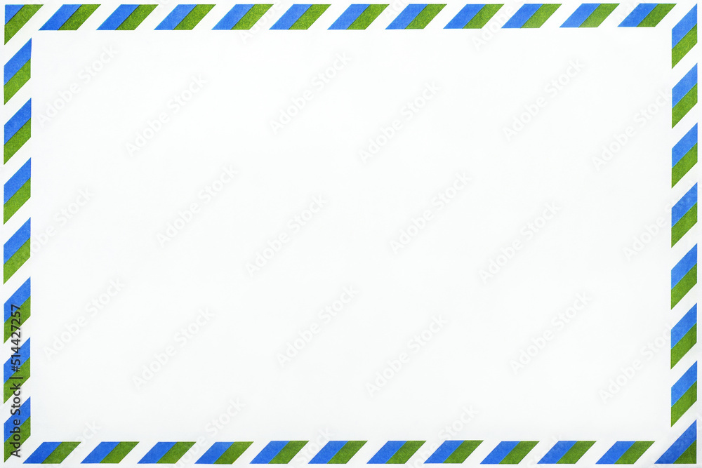 Old post striped envelope, background with copy space and frame. White ...