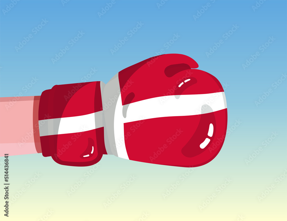Flag of Denmark on boxing glove. Confrontation between countries with ...