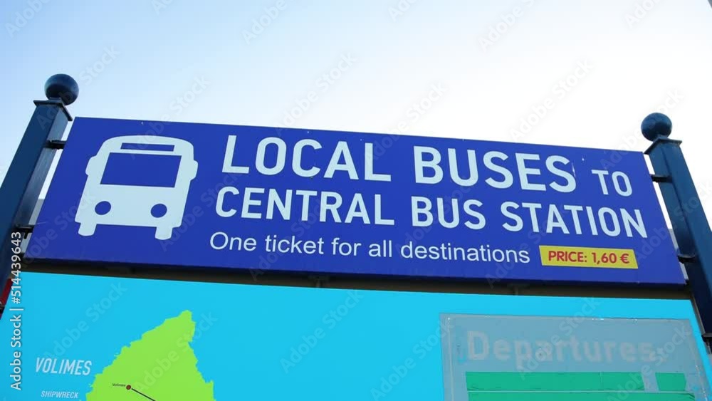 Central bus station sign. Local buses sign close up, located above the ...