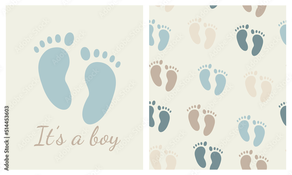 Cute Nursery Vector Art. Light Blue Little Baby Foot. it's a boy. Baby ...