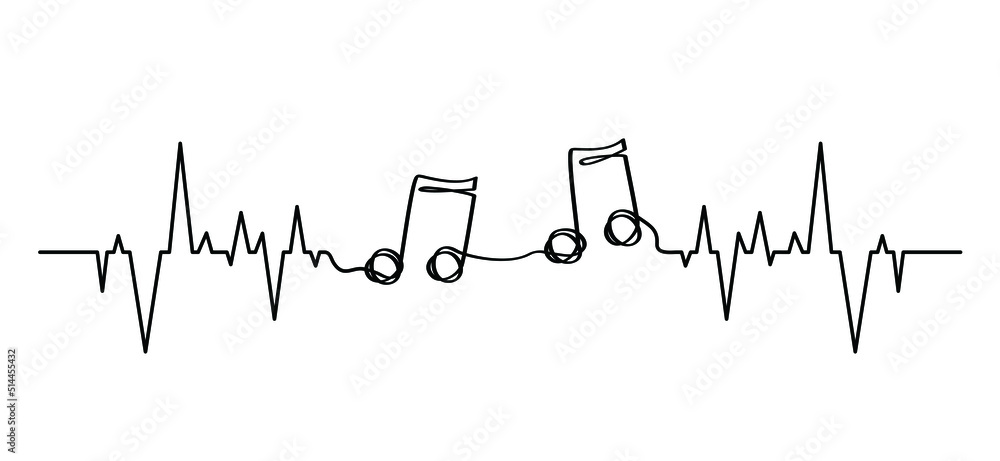Heartbeat line parten. Musical note element icon or symbol. Flat vector ...
