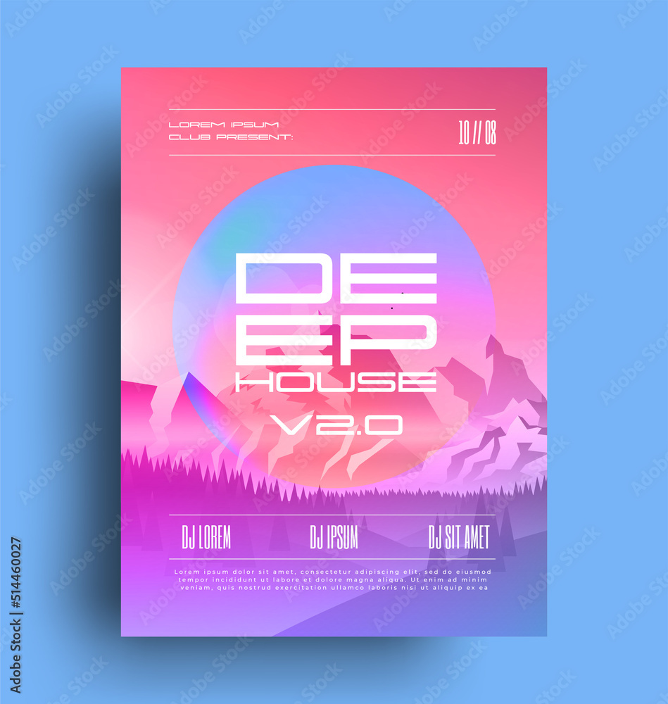 Night club deep house music party event poster flyer design template ...