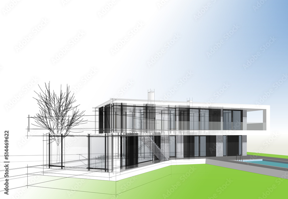 house architecture design 3d illustration Stock Illustration | Adobe Stock