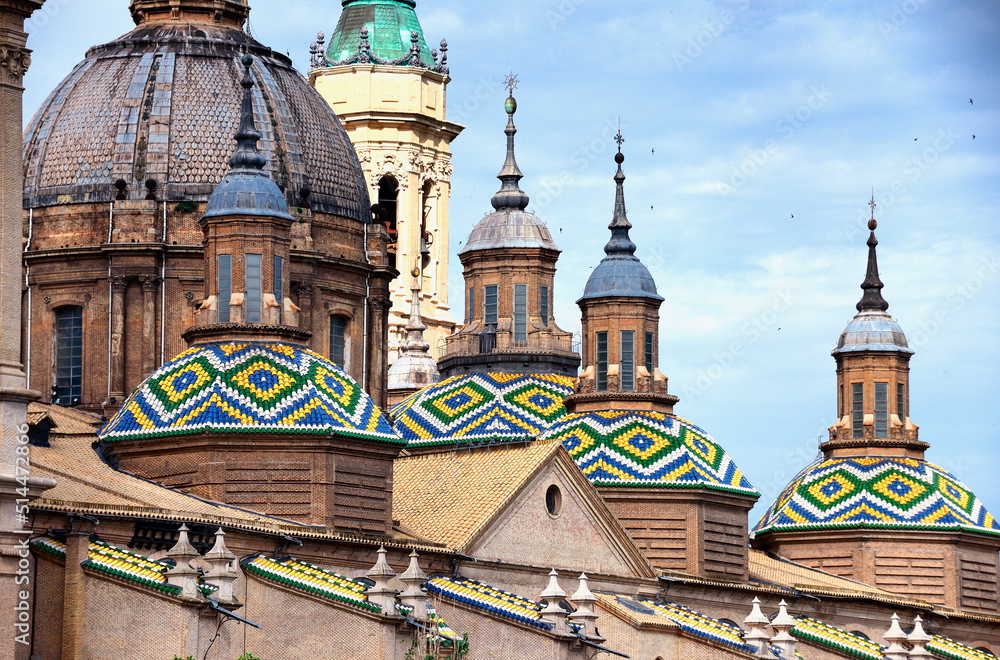 Cupolas of famous Cathedral-Basilica of Our Lady of the Pillar, view ...