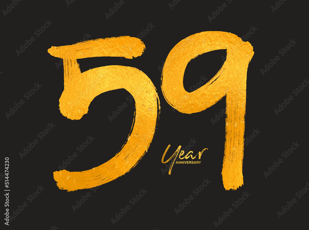 Gold 59 Years Anniversary Celebration Vector Template, 59 Years logo ...