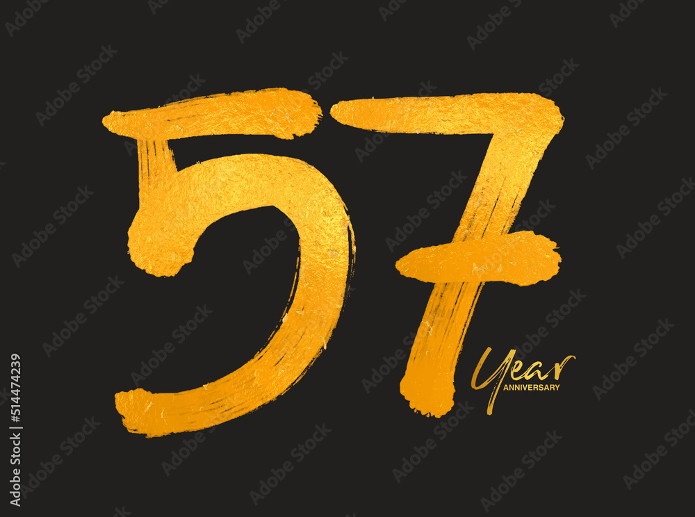 Gold 57 Years Anniversary Celebration Vector Template, 57 Years logo ...