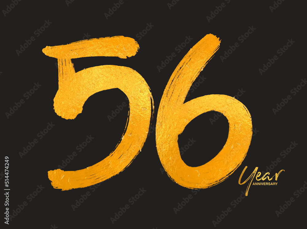 Gold 56 Years Anniversary Celebration Vector Template, 56 Years logo ...
