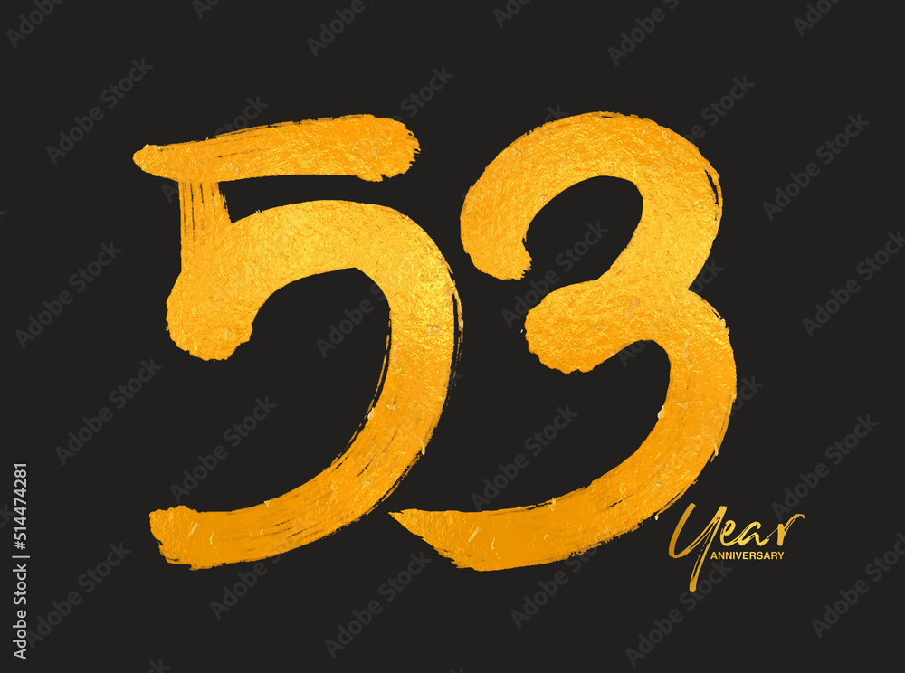 Gold 53 Years Anniversary Celebration Vector Template, 53 Years logo ...