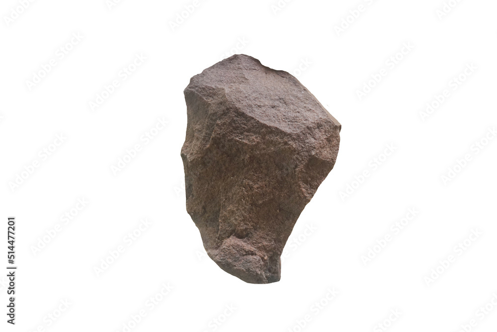 Sandstone knapped tool on two faces isolated on white background. Stone ...
