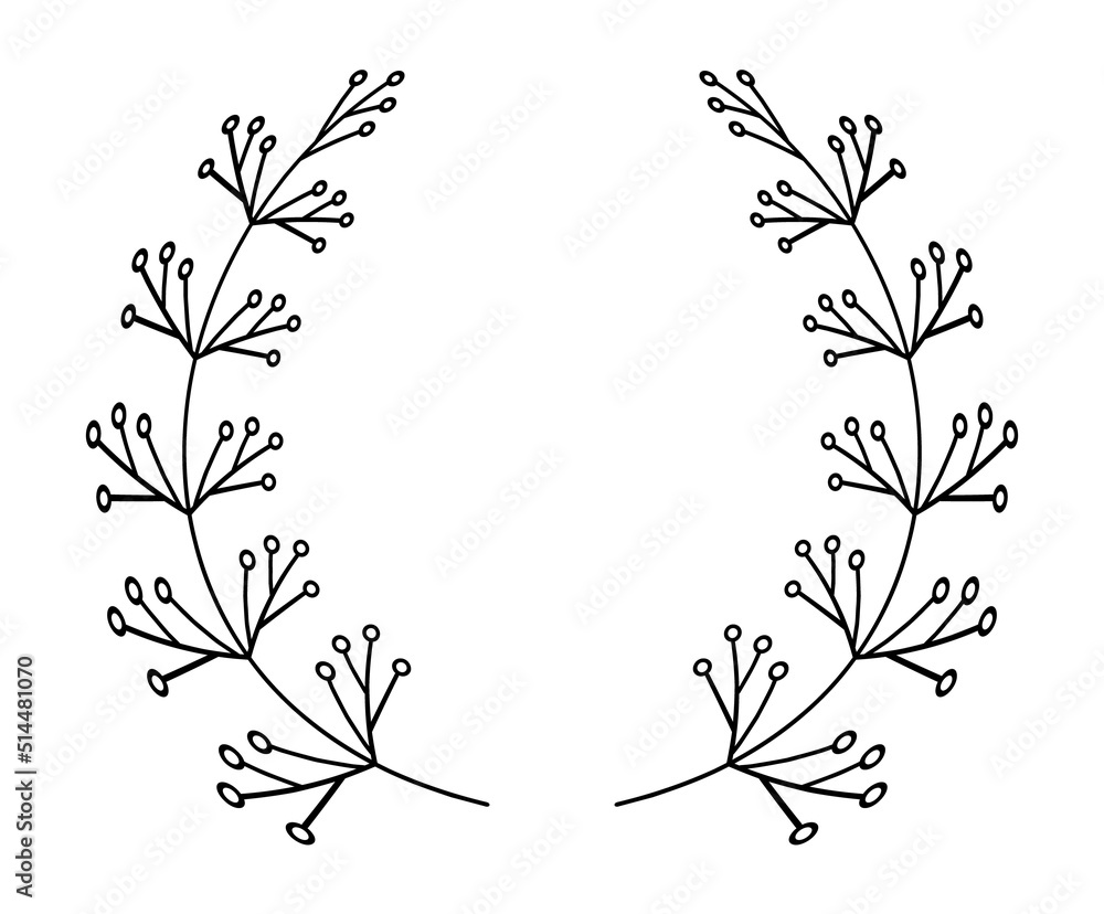 Laurels round border vector in simple line style. Linear circle laurel ...