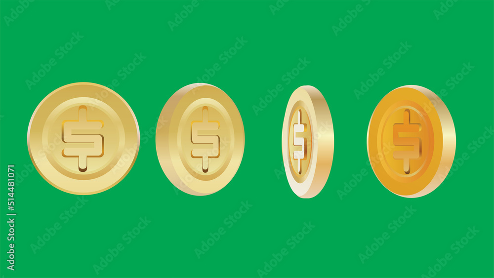 gold coin in four different projections for animation, vector 3d ...