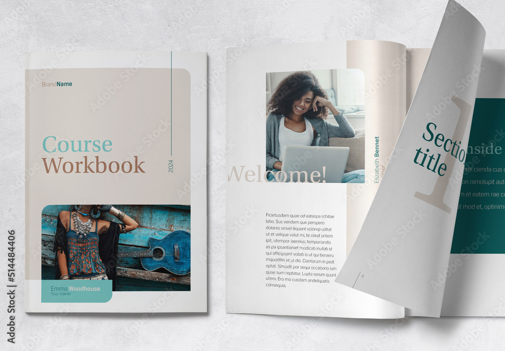 Course ebook Workbook Brochure with Turquoise and Beige Accents Stock ...