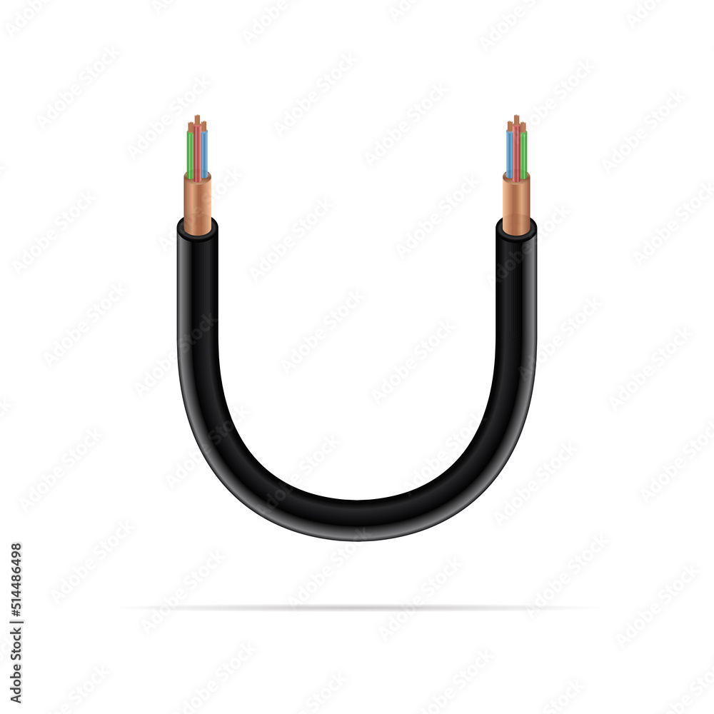 U letter electric cable design. Vector realistic font for logo, app ...