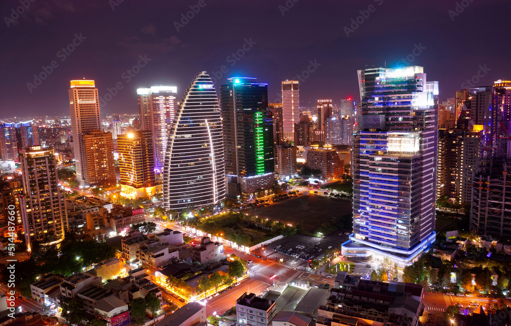 Aerial night skyline of Downtown Taichung, the vibrant metropolis in ...