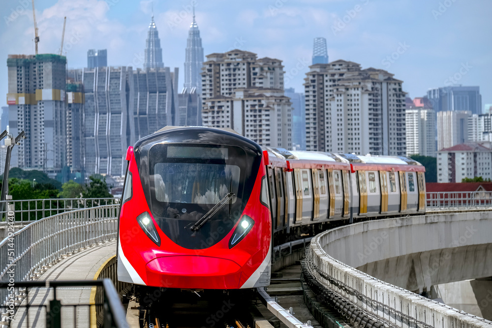 Poster Malaysia Mass Rapid Transit (MRT) Putrajaya Line train with ...