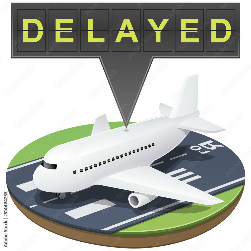 White airliner on a piece of runway on which an airport information ...