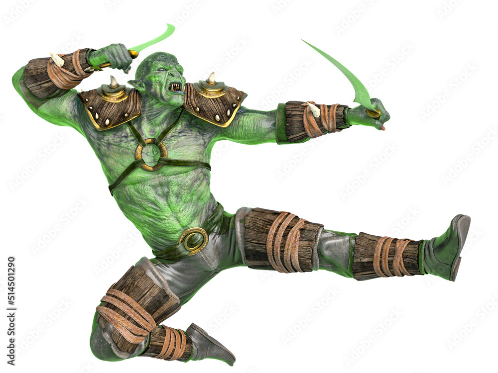 orc warrior jumping with swords Stock Illustration | Adobe Stock